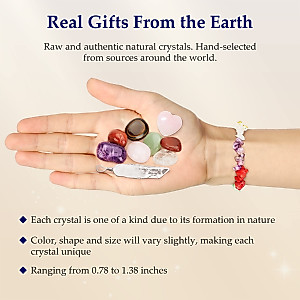 Chakra Crystals and Healing Stones Set, 9 Nature Tumbled Stone Necklace Bracelet Colorful Stone Gift Box,Rose Quartz Heart Polished Stone for Energy Reiki Balance and Anti-Anxiety+Guide…