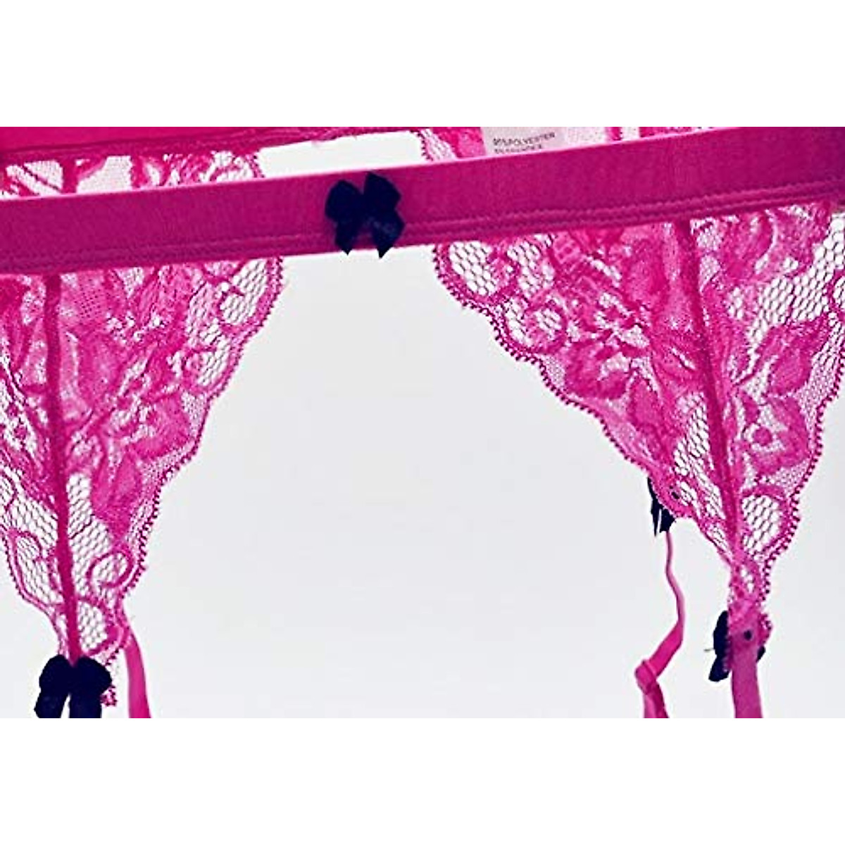 One Size Fits Most Women Lace Garter Strap Belt Set with Thong Panty Underwear (Pink & Black) Stockings Not Included