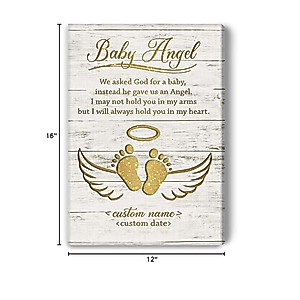 Miscarriage Personalized Name Canvas| Baby Loss Gift| Stillbirth Miscarriage Keepsake Baby Angel Custom Canvas| In Loving Memory of My Baby| Memorial Sympathy Gift for Mother or Father Loss of Baby| T88 (12x16 inch)