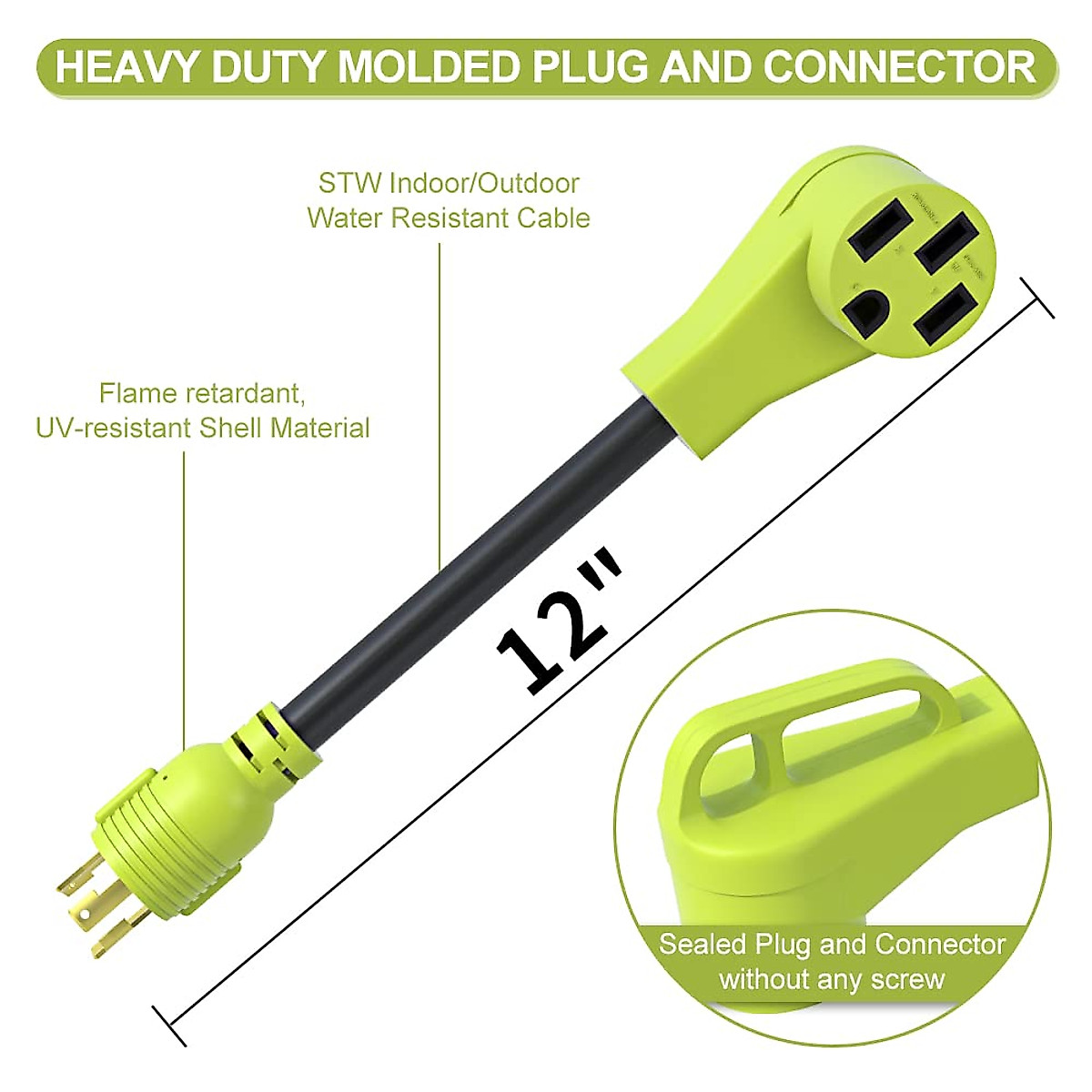 AOWEITOUR 30 Amp to 50 Amp RV Generator Adapter Cord, NEMA L5-30P Twist Lock Male Plug to NEMA 14-50R Female, Outdoor Ower Equipment Suitable for RV Trailer Camper, Heavy Duty STW 10 AWG(12 Inch)