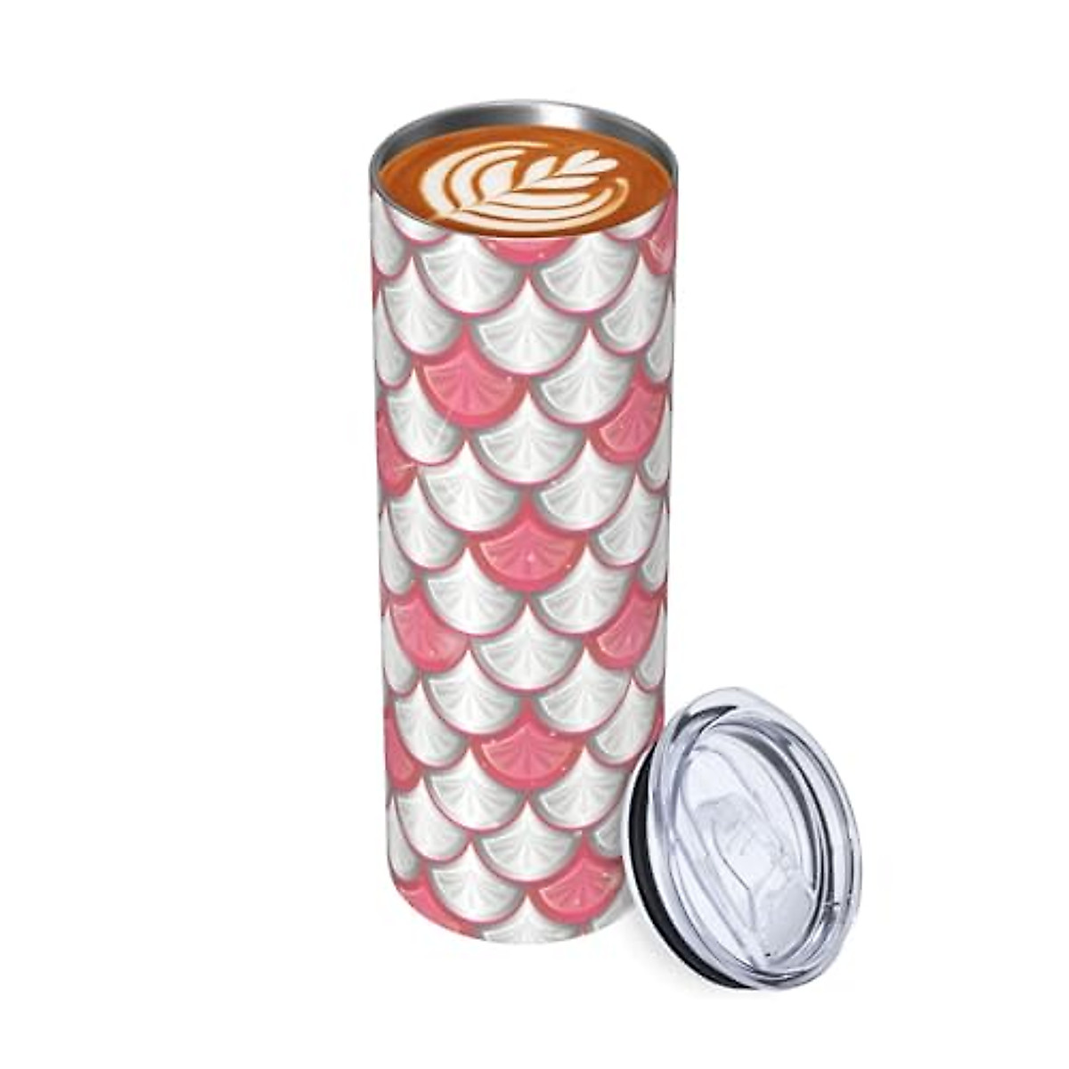 AFHYZY 20 oz Skinny Tumbler Reusable Coffee Travel Mug with Lids and Straws, Insulated Coffee Cups 20oz Stainless Steel Water Bottles Leak Proof for Adults, Women - Mermaid