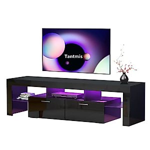 Tantmis Black LED TV Stand for 55/65/70/75 inch TV, TV Media Center, Modern Entertainment Center with Large Storage for Living Room, Bedroom, Gaming TV Stand, 63'W*14'D*18'H
