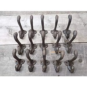 15 Rustic CAST Iron Acorn Hooks Rust 3 1/4" Long Hook Coat HAT Wall Hook LOT