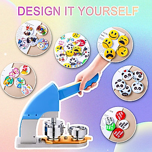 Button Maker Machine 58mm(2.25in) Installation-Free DIY Pin Badge Button Maker Press Machine Button Round Badge Maker Punch Press Machine with 100 Set Button Parts&Circle Cutter &Cutting Plate&Spanner