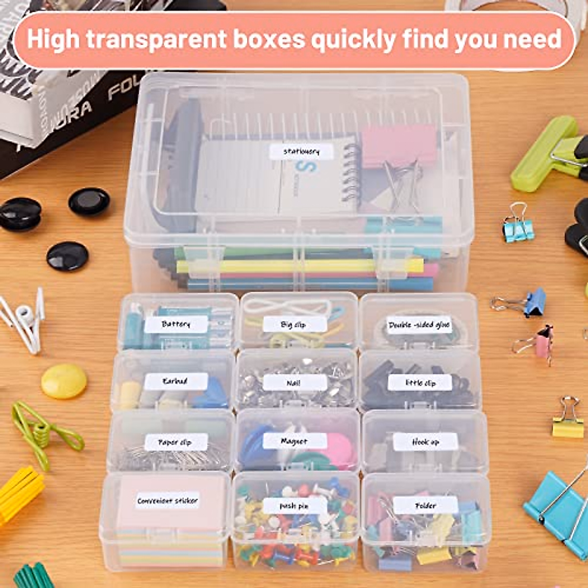 Gbivbe Small Plastic Storage Box, 13 Pieces Plastic Storage Cases Bead Organizers Boxes with Lid Mini Rectangles Boxes Craft Supply Case Bead Containers for Organizing