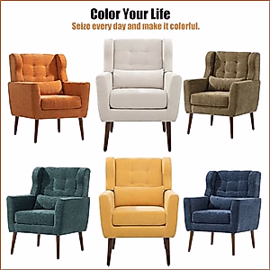 Lefosure Modern Accent Chairs,Upholstered Arm Chairs with Pillow,Mid Century Sofa Chairs with Chenille Fabric,Comfy Reading Chair for Living Room,Bedroom (Yellow, Set of 2)