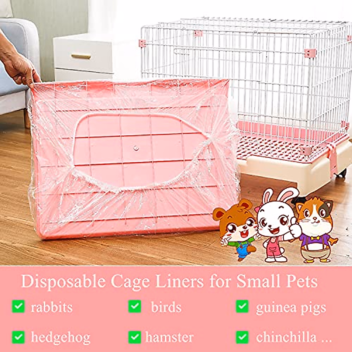 50 x Disposable Cage Liners for Small Animals Cage Liners Guinea Pig  Rabbits Bedding Waste & Litter Pan Bags , Plastic Bunny Cage Mat Film to Replace Diapers for Birds Rabbit Hamster Hedgehog Rats