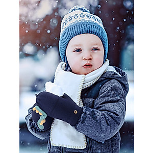 Bencailor 3 Pair Convertible Mittens Kids Knitted Warm Fingerless Gloves Toddler Cartoon Gloves with Mitten Cover for Boy Girl (Blue, Navy, Gray, Dinosaur)