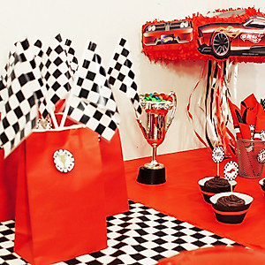 Novelty Place 12Pcs Checkered Flags Black and White Racing Stick Flags - 8"x5.5" - Decorations for Kids' Car theme Birthday, Race Car Party, Sport Events