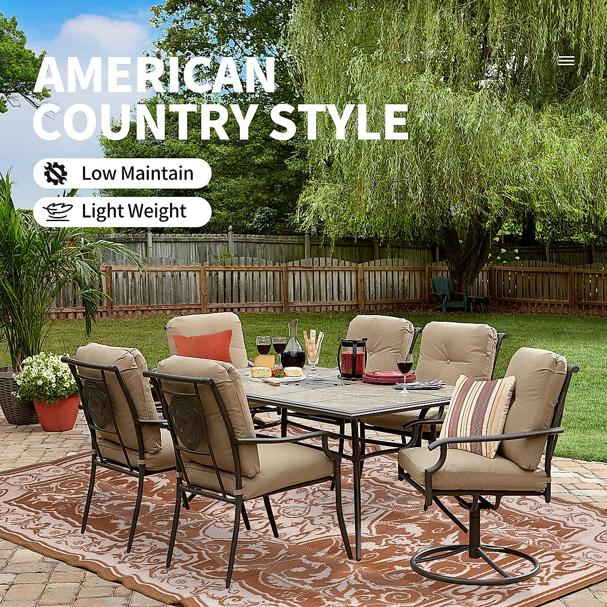 nalone Reversible Plastic Straw Rug, New York Patio Country Retro Transitional Geometric Outdoor Area Rug for RV, Camping, Deck, Picnic (6'X9', Beige&Brown)