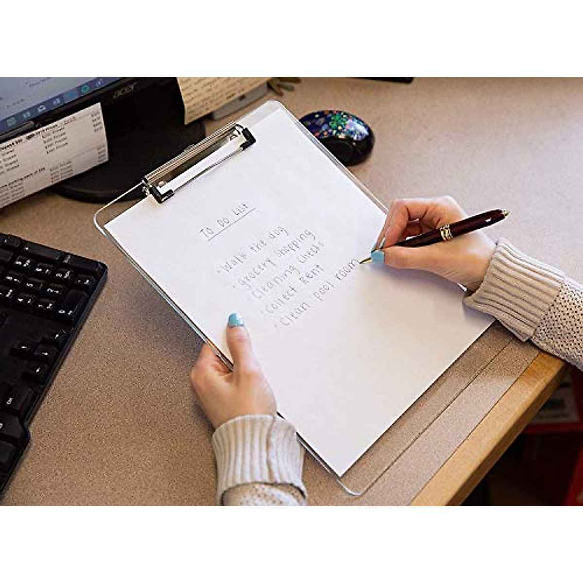 Plastic Clipboards (Set of 6) Transparent Clipboard (Clear) Strong 12.5 x 9 Inch | Holds 100 Sheets! Acrylic Clipboards with Low Profile Clip | Cute Clip Boards Board Clips