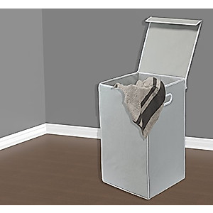Simple Houseware Foldable Laundry Hamper Basket with Lid, Grey