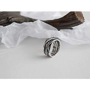 Leon Design Sterling Silver Multi Layer Winding AAAA Grade Cubic Zirconia Statement Rings for Women CZ Diamond Multi Row Silver Retro Vintage Engagement Wedding Adjustable Band Ring for Women