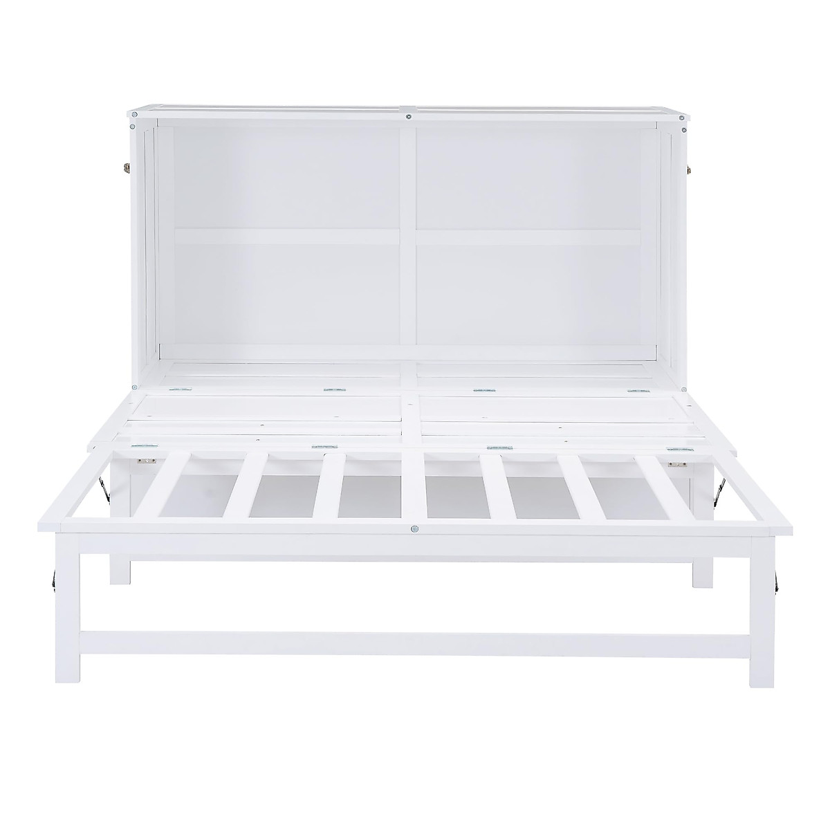 Queen Size Murphy Bed with Charging Station and Storage Shelf, Wood Queen Platform Bed Frame with usb Port, Queen Murphy Bed for Bedroom, No Box Spring Needed, Noise Free (White)