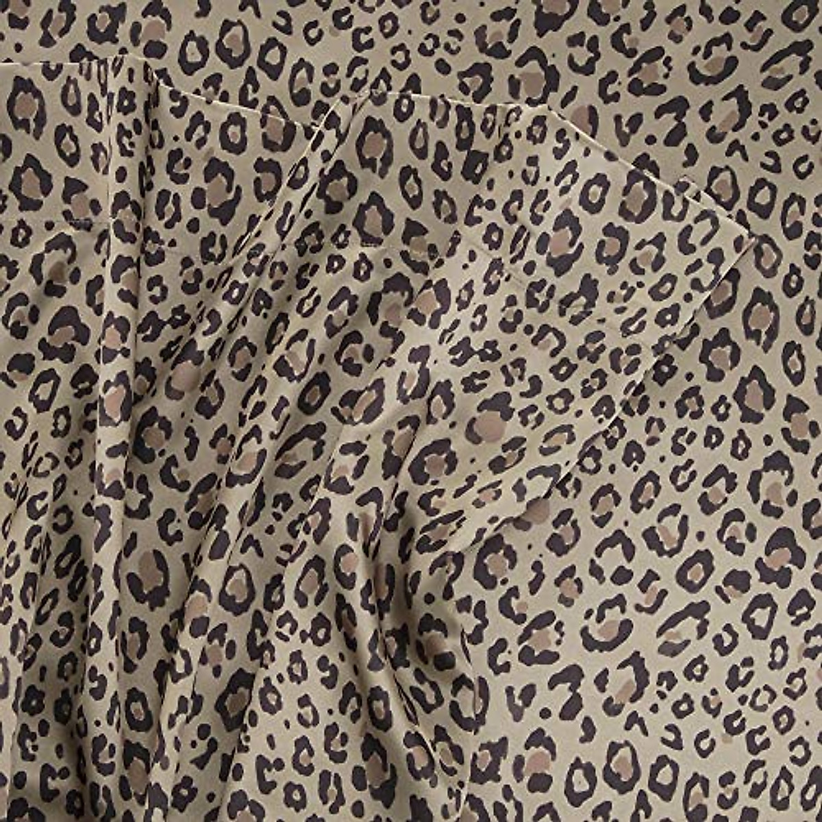 Martex Elegance Seduction 1S51606 Satin Silky Deep Pocket Easy Care Machine Washable 1 Fitted Sheet 1 Flat Sheet and 2 Pillowcases Full Size 4 Piece Leopard Animal Print Sheet Set, Full, Brown