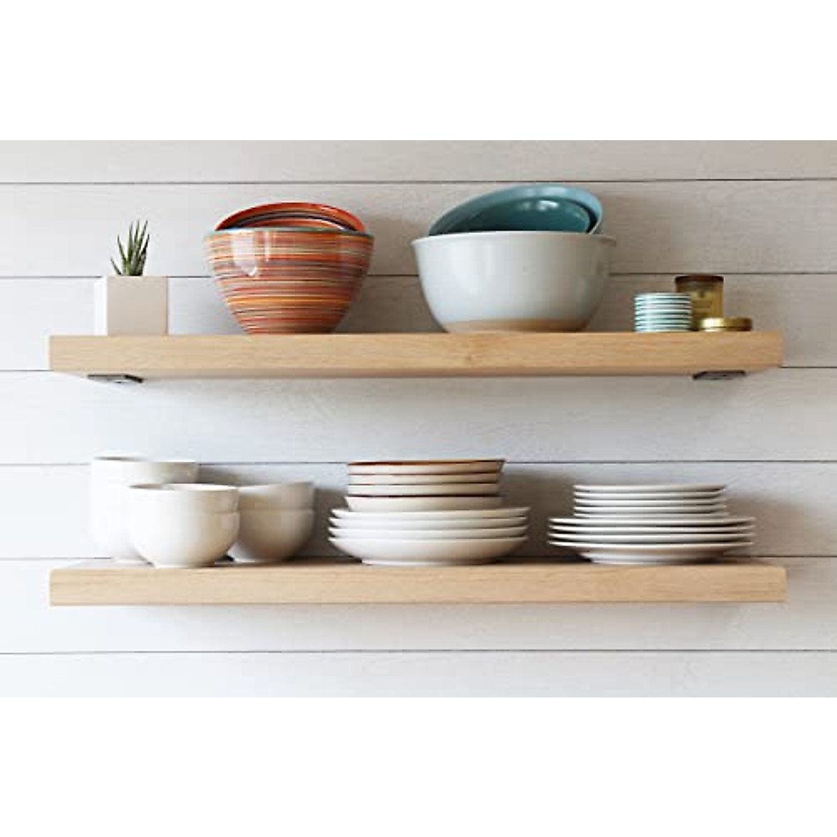 Urban Legacy Deep Floating Shelves | Unfinished White Oak Hardwood with Low Profile Brackets | High Weight Capacity (36" x 11" x 2")