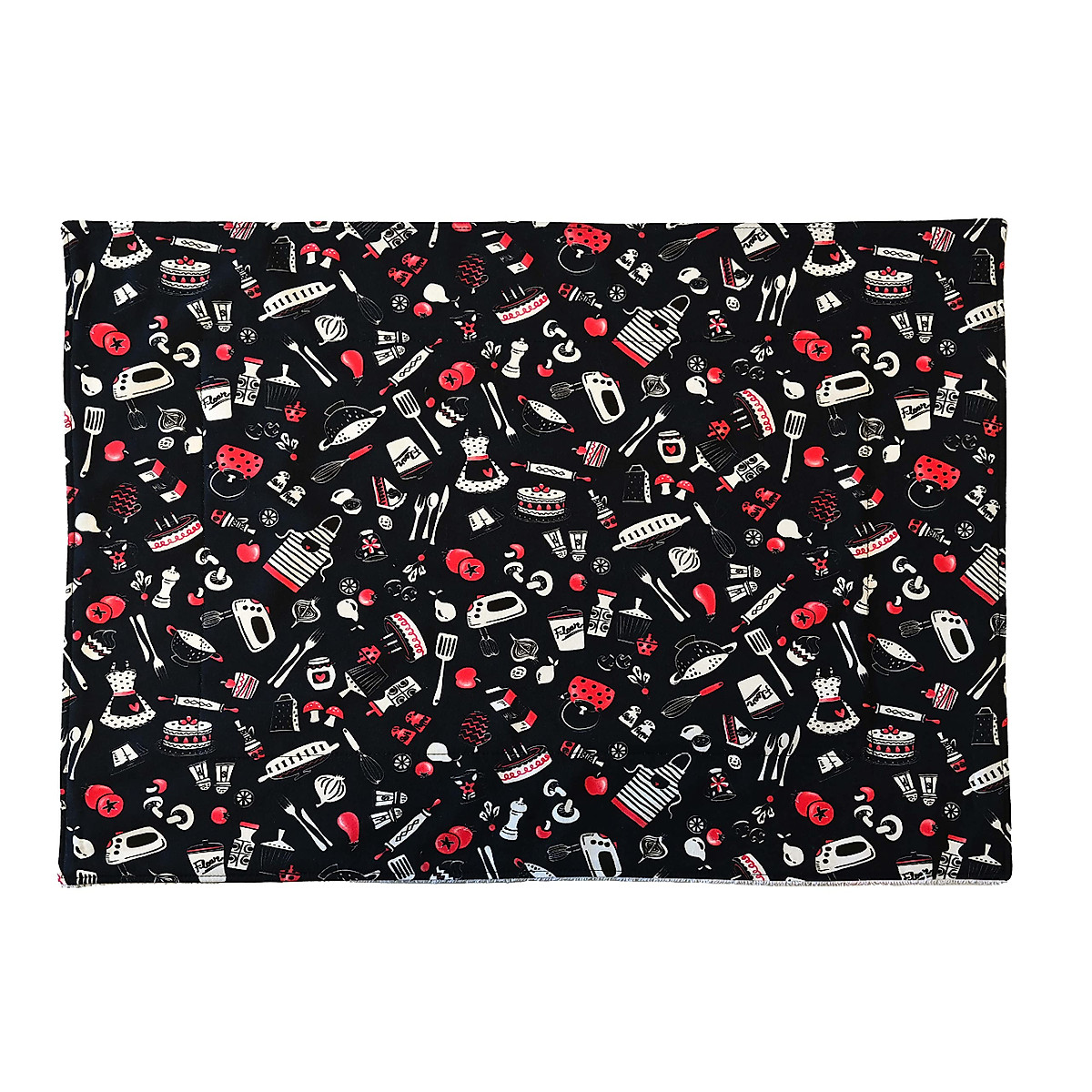 Dish Drying Mat - Coffee Station Mat - Pet Placemat - Appliance Mat - Kitchen Mat - Kitchen Tools in Red, Black and Cream - 16 x 20 Inches - Handmade by Green Acorn Kitchen