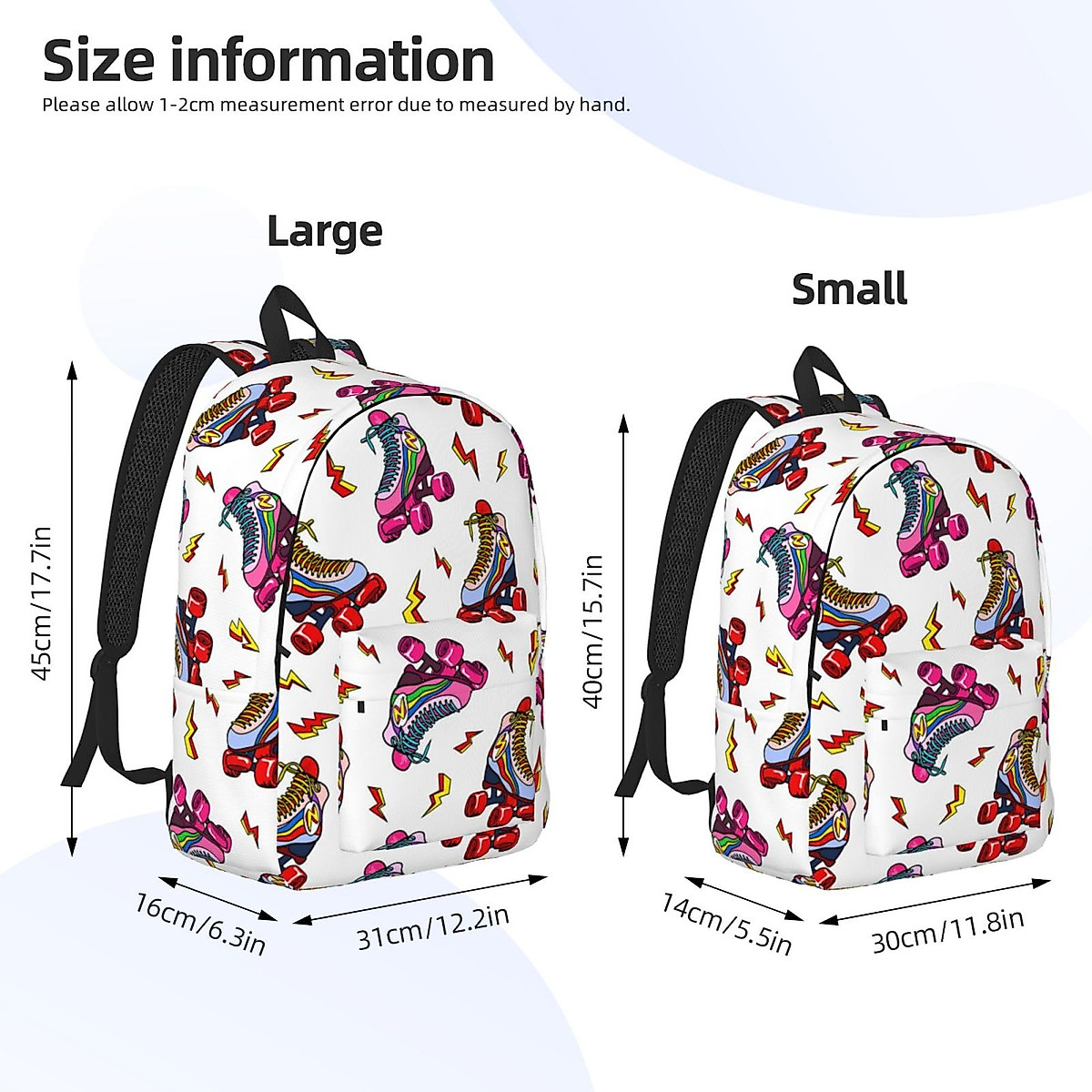NOKOER Color Roller Skates Print Printed Canvas Backpack,Casual Daypacks,Laptop Backpack,Lightweight Travel Daypack