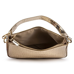 Olivia Miller Women's Fashion Faux Crocodile Leather Gold Shoulder Bag w Adjustable Shoulder Strap for Wristlet Option, Casual Chic 90s Y2K Retro Purse Handbag