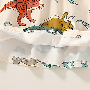 HAPPYMA Toddler Baby Girl Summer Dress Dinosaur Flutter Sleeve Dresses Outfits for Baby Girl Sundress Skirts Clothes (Vintage Dinosaur Dress, 2-3T)