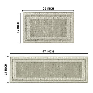 Artoid Mode Rubber Non-Slip Washable Absorbent Kitchen Rugs and Mats Set of 2, Kitchen Mats for Floor Kitchen Runner Hallway Laundry Room in Front of Sink Beige Grey - 17x29 and 17x47 Inch