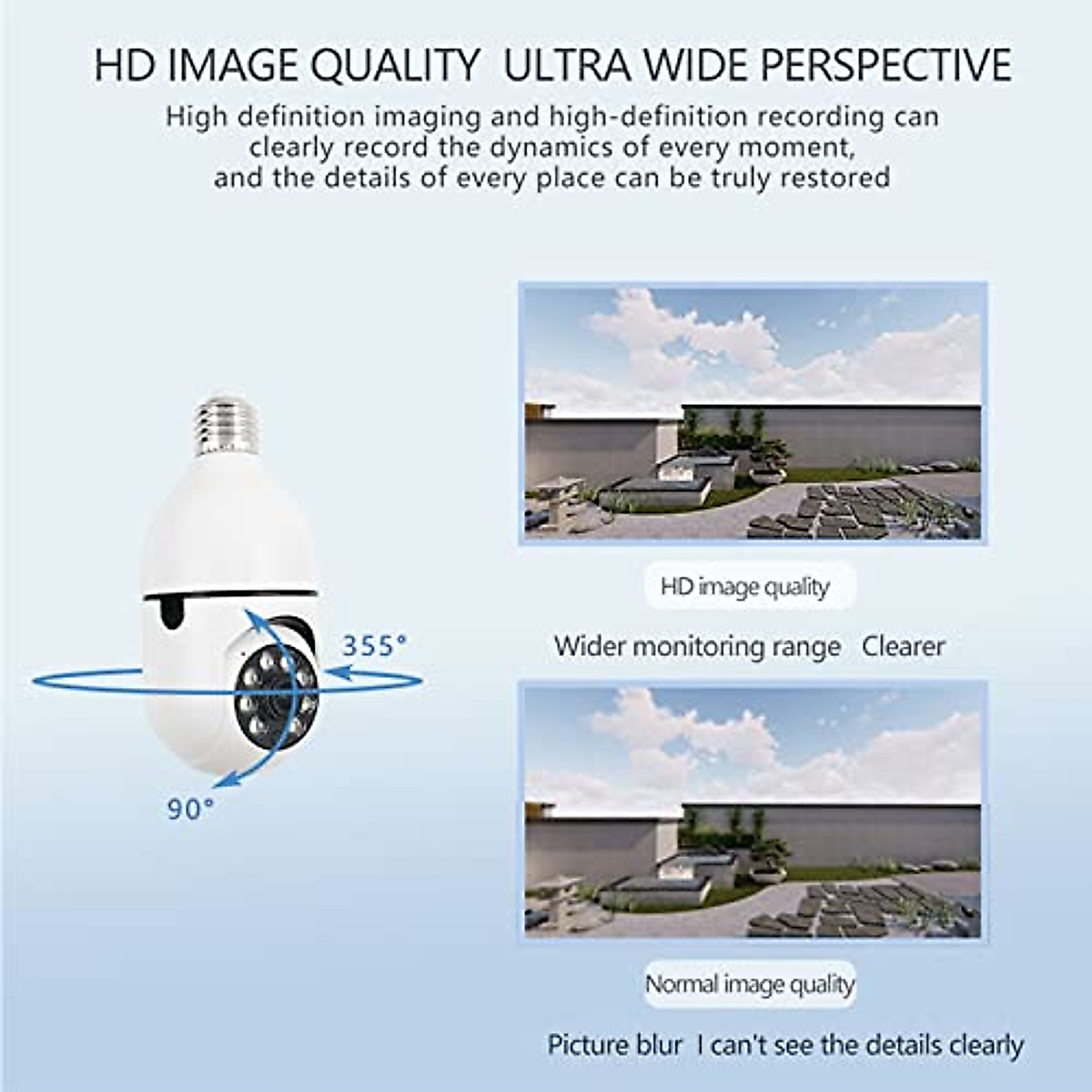 ATSITK Light Bulb Security Camera, Light Bulb Camera WiFi Outdoor, FHD 1080P 360° Panoramic PTZ 2.4G Wireless Smart IP Cameras for Home/Baby/Pet, Color Night Vision, Two Way Audio, Motion Tracking