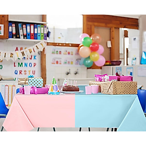 Peryiter 3 Pcs Disposable Gender Reveal Party Supplies Plastic Gender Reveal Tablecloths Waterproof Pink and Blue Tablecloth for Boy or Girl Baby Shower Birthday Party Decorations, 54 x 108 Inches
