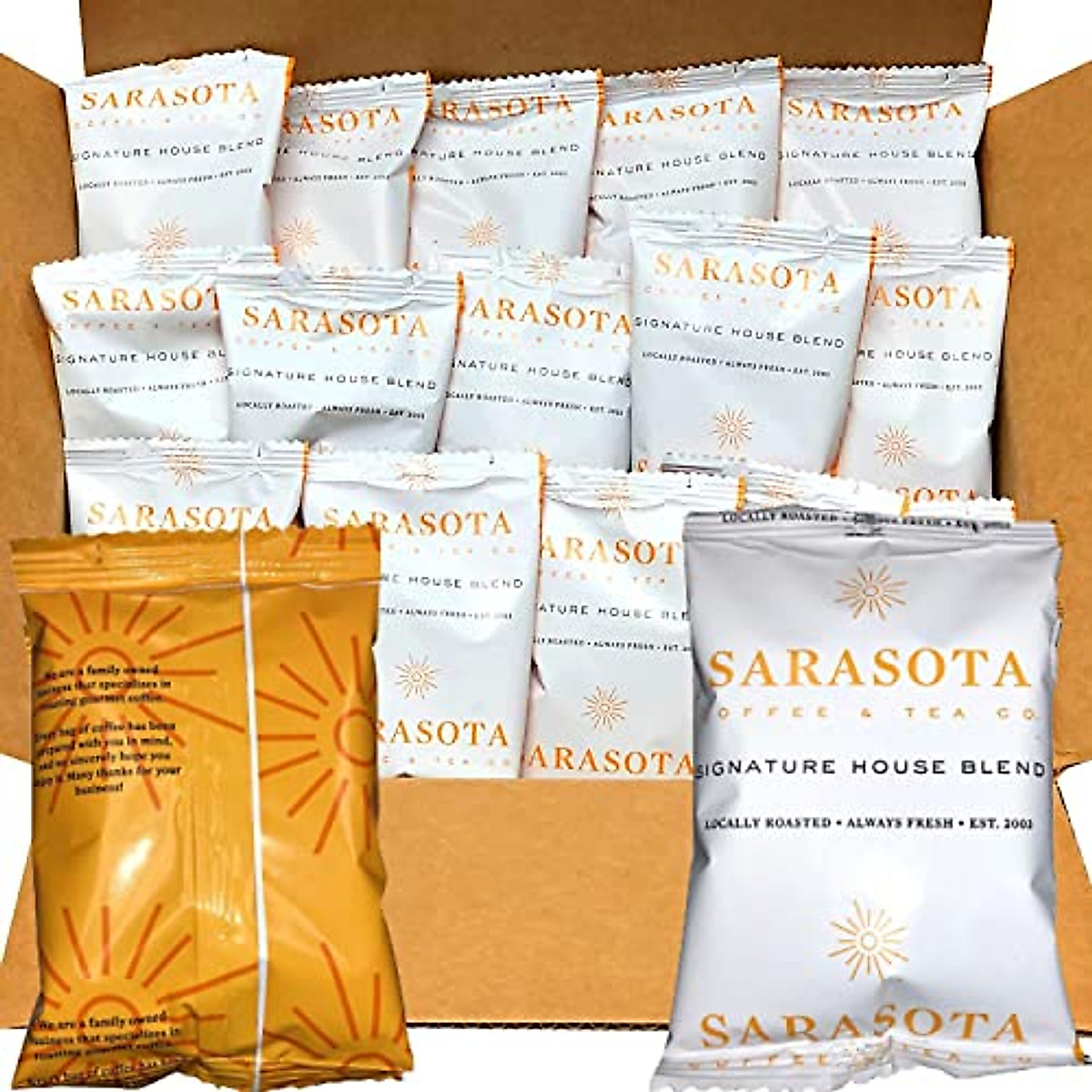 Sarasota Coffee & Tea Co. Signature House 1.5 oz Coffee Packets, Gourmet Colombian Bulk Coffee, Office Coffee, 12 Cup Pre Ground Coffee Packs, Medium Roast, Single Pot Bags For Drip Coffee Makers, 42 Count