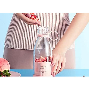 Wireless Charging 4 Blades Electric Juicer Mini Portable Blender Fruit Mixers Fruit Extractors Machine Blender Smoothies Mixer Personal Size Blender for Juice, Shakes, and Smoothies (White/Pink))