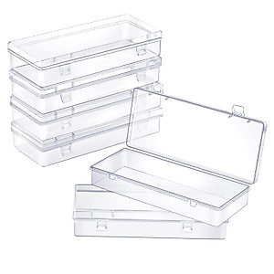 ZORRITA 6 Pack Small Plastic Storage Containers with Hinged Lids, Rectangle Clear Plastic Boxes for Beads, Jewelry, Game Pieces and Crafts Items (6.1 x 2.36 x 1.1 Inch)