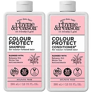 Rhyme & Reason Colour Protect Shampoo and Conditioner Set. 13 Fl Oz Bottles. For Color Treated Hair. Blended with Babassu Oil, White Tea, & Antioxidants. Vegan and Cruelty Free.