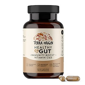 TERRA ORIGIN Healthy Gut Capsules with Immunity Boost | 90 Capsules | Digestive Support Including intestinal Permeability, IBS, Bloating, Gas and Constipation* 30 Servings/90 Capsules.
