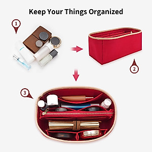 LOUKAYCCI Purse Organizer & Base Shaper fit Speedy 35, Felt Bag Organizer Insert for Handbags with Metal Zipper [Bag in Bag] (X-Large, Red)