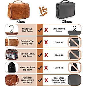Elviros Toiletry Bag Hanging Travel Organizer for Men and Women, 3 in 1 Multifunctional Large Makeup Cosmetic Case for Toiletries Accessories, Water-resistant PU Leather Bathroom Dopp Kit Shaving Bag