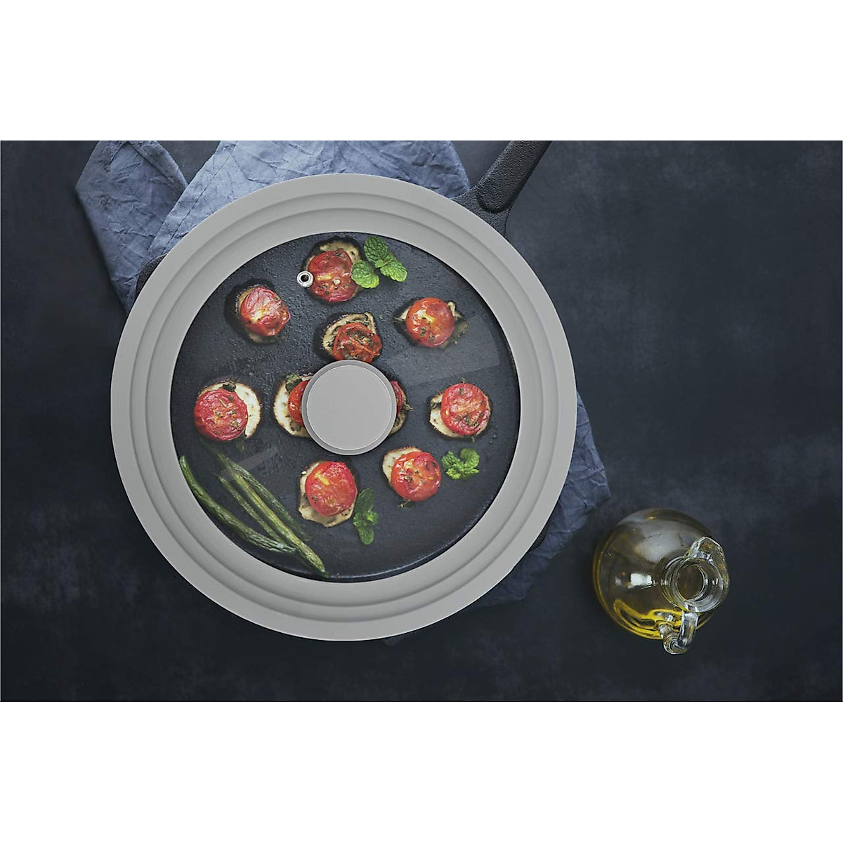 TOPULORS Universal Lid for Pots, Pans and Skillets, Tempered Glass with Silicone Rim Fits All 9 to 11 Inch Diameter Cookware, Frying Pan Cover, Replacement Lid, Dishwasher Safe, Grey