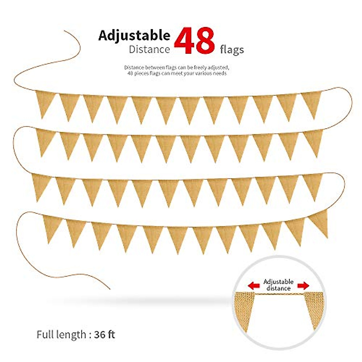 LEOBRO 48 Pcs Burlap Banner, 36Ft Triangle Flag, DIY Decoration for Holidays, Wedding, Camping, Party, New Year Decorations, Merry Christmas Banner, Indoor Christmas Decoration