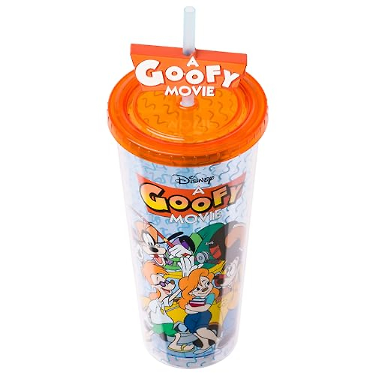 Silver Buffalo Disney A Goofy Movie Featuring Goofy, Max Goof, Roxanne and Bobby Zimuruski Plastic Cold Cup with Lid and Straw Topper, 24 Ounces