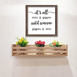 FINGERINSPIRE It's All Shits Art Sign Solid Wood Bathroom Sign with Arylic Layer 7x7 Inch Funny Bathroom Wall Art Large Hangable Wooden Frame for Bathroom Decor