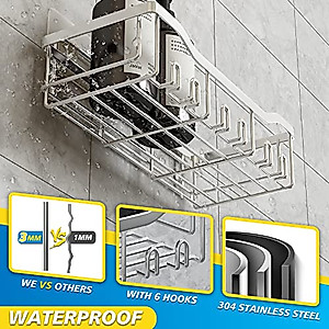 Coraje Shower Organizer [5-Pack] Shower Shelves for Inside Shower Adhesive Shower Caddy, No Drilling Rustproof Stainless Steel Extra Large Bathroom Shower shelf, Silver