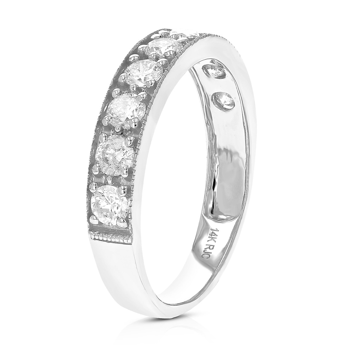 VIR JEWELS 1 cttw Diamond Wedding Band For Women, Milgrain Diamond Wedding Band in 14K White Gold Prong Set, Size 9.5