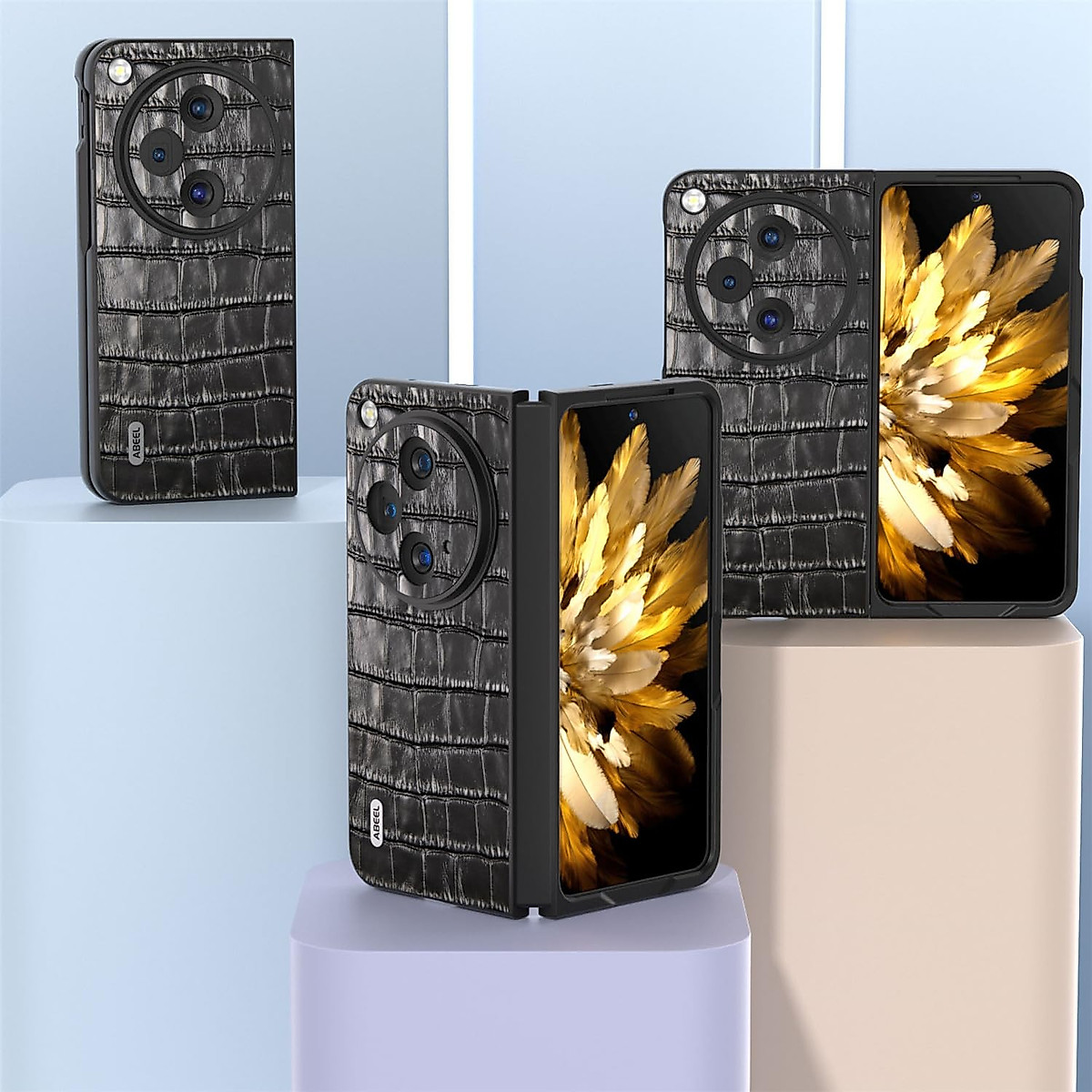 DAMONDY for OnePlus Open Case 5G,OnePlus Open flip Case,Premium Genuine Crocodile Pattern Leather Back Cover Slim Thin Phone Case for OnePlus Open -Black