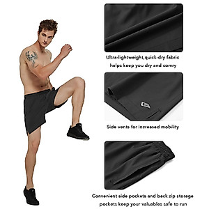 GGK Mens 5 Inch Running Shorts Lightweight Quick Dry Athletic Shorts for Workout Gym Training with Back Zipper Pockets Black