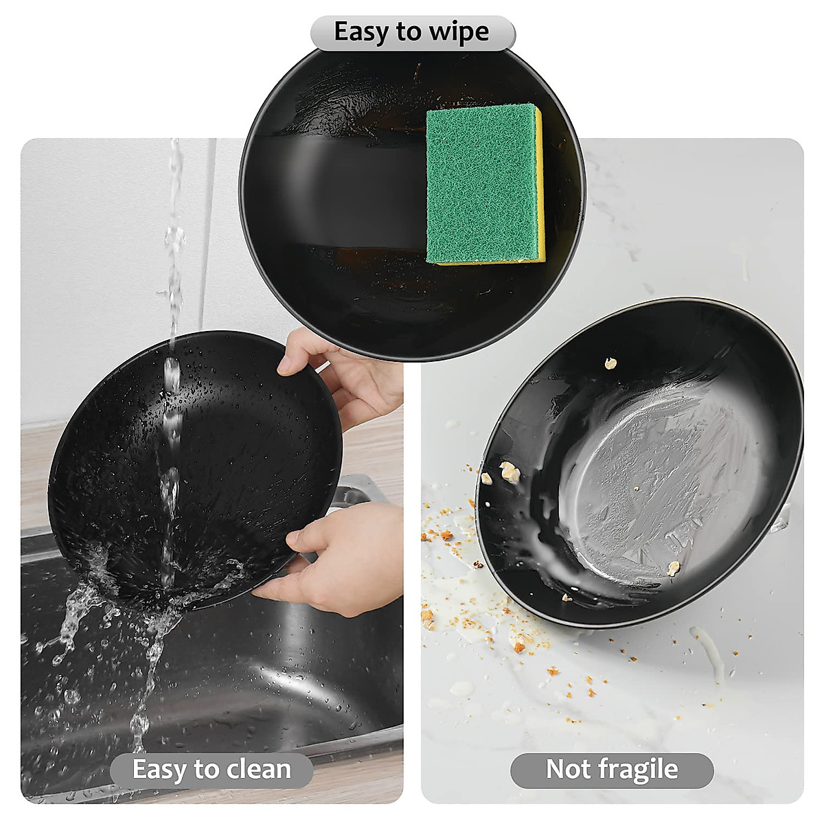 GEHE Pasta Bowls 34oz, 8.6" Large Salad Bowls, Bamboo Fiber Pasta Bowls Set of 6, Kitchen Serving Bowls for Pasta, Salad, Cereal, Noodles, Dessert, Soup and Dishwasher Safe, House-warming Gift