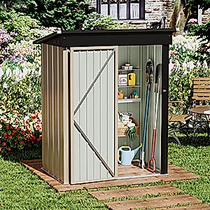 Flamaker Storage Shed Outdoor Metal Garden Shed with Lockable Door Utility Tool Shed Storage House for Backyard, Patio and Lawn (5 x 3 FT)