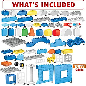 Liberty Imports Police Station Big Building Blocks 137 Pieces with Storage Box | Large Bricks Set Educational DIY Classic Construction Toy for Kids, Compatible with Major Brands