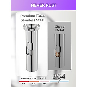 Premium Pop Up Drain with Overflow 1.6"- 1.9" Universal Bathroom Drain Kit - Chrome Bathroom Sink Drain with Overflow All Metal Rustproof Brass and 304 Stainless Steel - Push Button Sink Drain