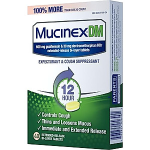 Mucinex DM 12Hr Chest Congestion & Cough Medicine For Adults, Cold And Cough Medicine for Excess Mucus Relief, 600 mg Guaifenesin & 30 mg Dextromethorphan HBr, 40 Bi-Layer Tablets