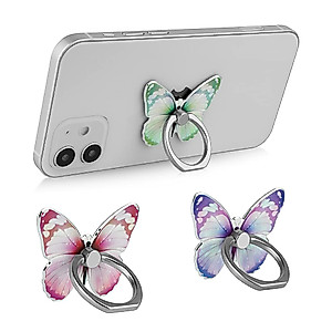 LSL Cute Butterfly Cell Phone Ring Holder 360°Rotation Metal Finger Stand Kickstand Universal Compatible with iPhone Samsung Galaxy LG Google Pixel iPad Three Pack Green Pink Purple Pretty Butterfly