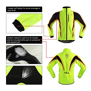 ARSUXEO Winter Warm UP Thermal Softshell Cycling Jacket Windproof Waterproof Bicycle Mountain Bike Clothes 15-K Green Size Medium