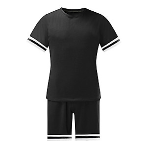 FORUU Mens Short Sets 2021,Summer 2 Piece Outfits Plus Size Beach Patchwork Sleeve Shirts & Shorts Pants Fashion Shirt And Casual Stylish Men Outfits, Black, ZCY0401, Large